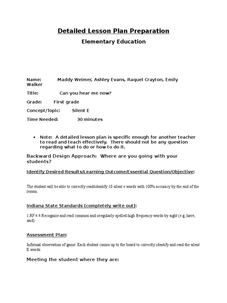 Detailed Lesson Plan Preparation: Elementary Education | PDF | Lesson ...