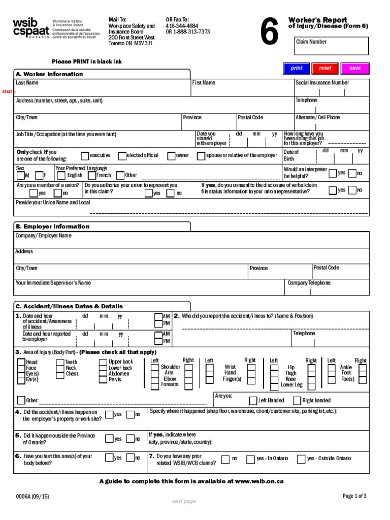 WSIB Form6 | PDF | Occupational Safety And Health | Health Professional