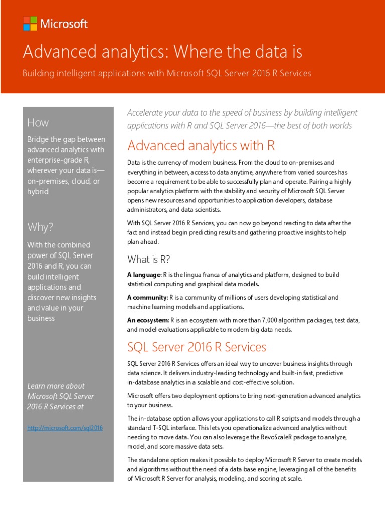SQL Server 2016 R Services Datasheet EN US PDF | PDF | Microsoft Sql ... SQL Server 2016 R Services Datasheet EN US PDF | PDF | Microsoft Sql ...