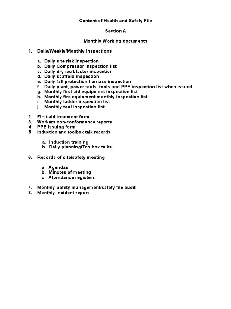 Health & Safety File Contents Guide | PDF | Personal Protective ...
