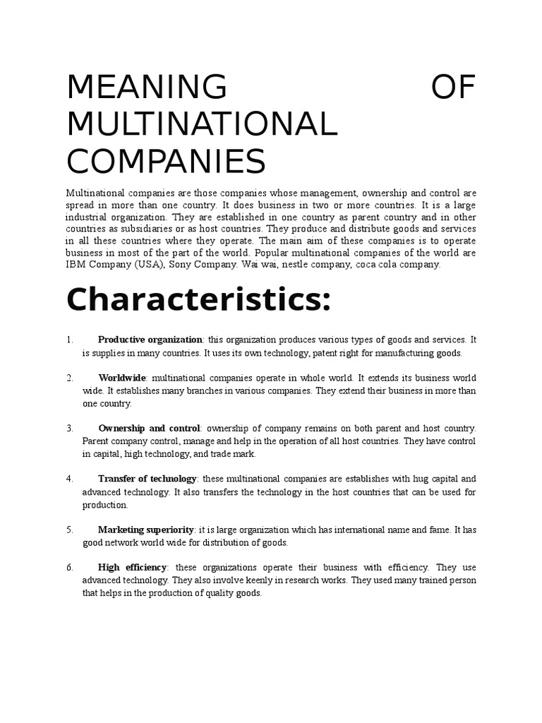 Meaning of Multinational Companies | PDF | Multinational Corporation ...