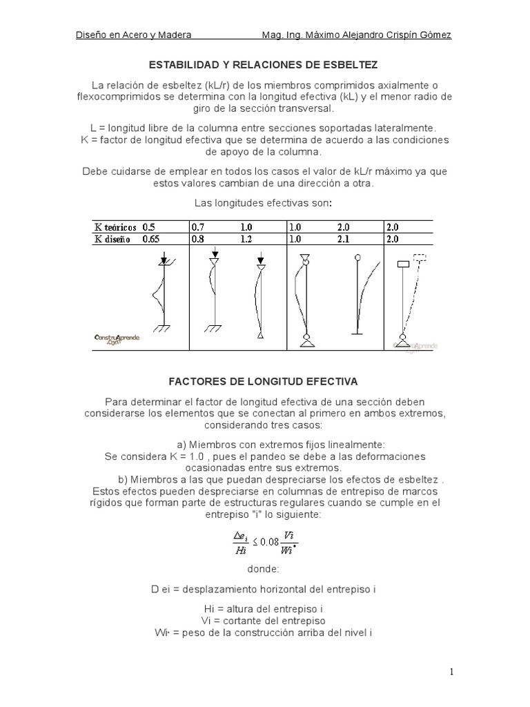 Estabilidad Y Relaciones De Esbeltez Pdf Pandeo Física Aplicada E
