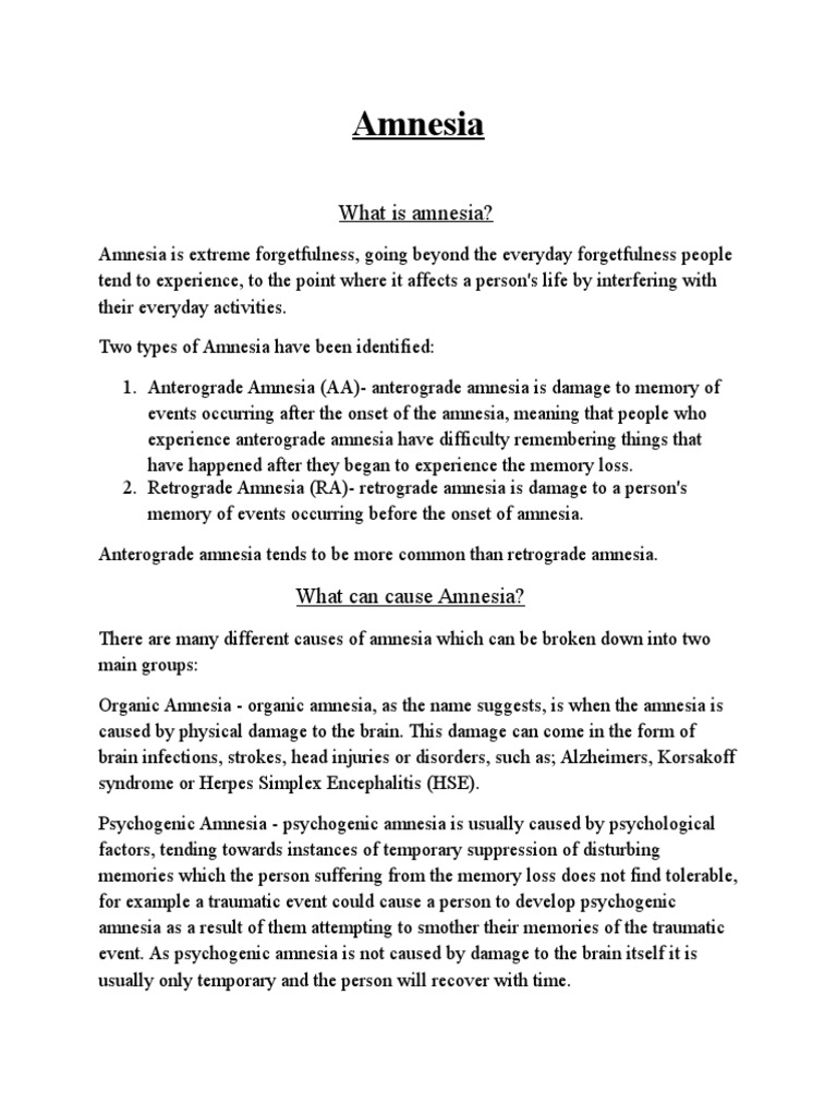 What Is Amnesia? | PDF | Amnesia | Memory