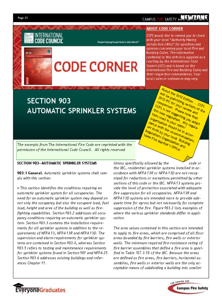 Section 903 Automatic Sprinkler Systems: About Code Corner | PDF | Fire ...