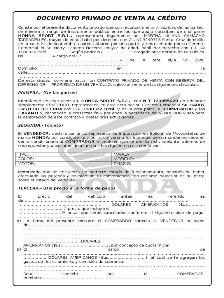 2 Documento Privado de Venta Al Credito 1 | PDF | Pagos | Impuestos
