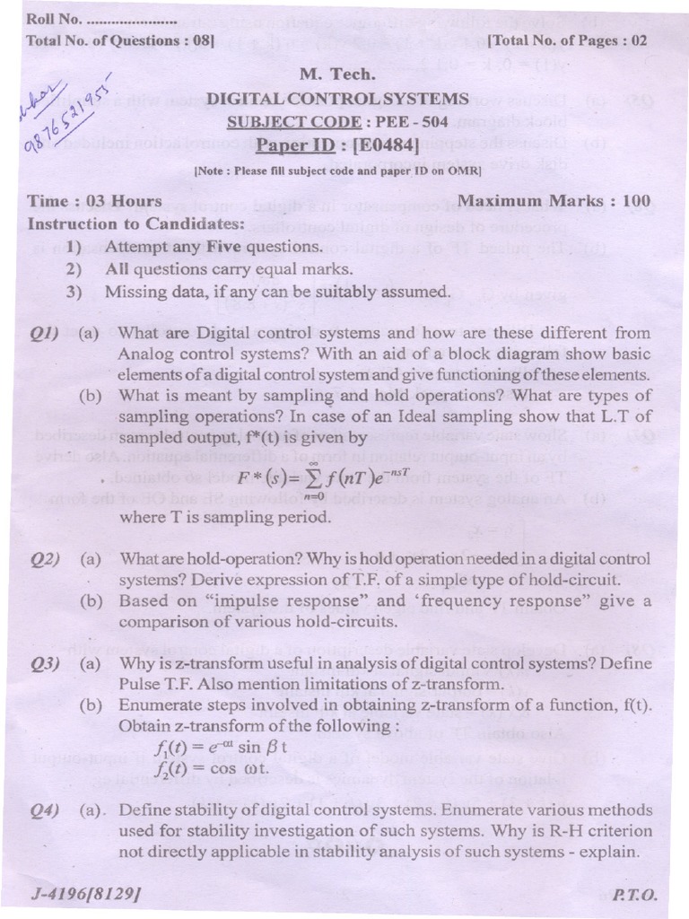 Digital Control System Paper PDF | PDF | Sampling (Signal Processing ...