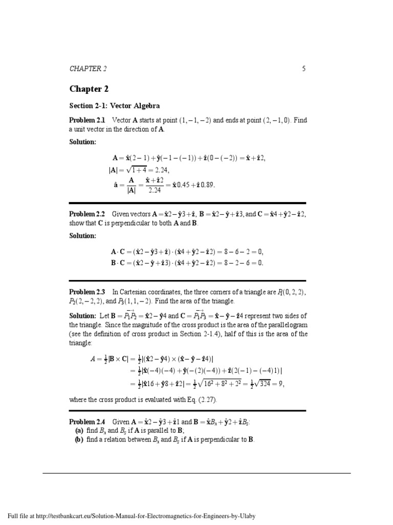 Solution Manual For Electromagnetics For Engineers by Ulaby PDF | PDF | Euclidean Vector ...