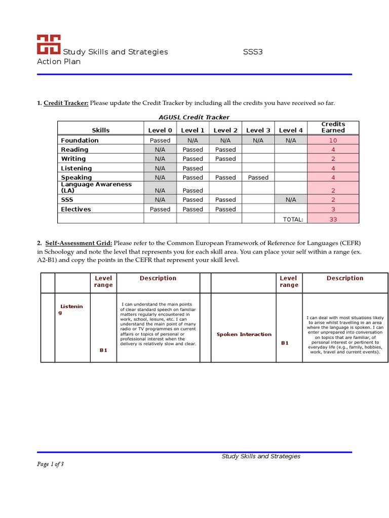 Study Skills and Strategies SSS3 Action Plan | PDF | Cognitive Science ...