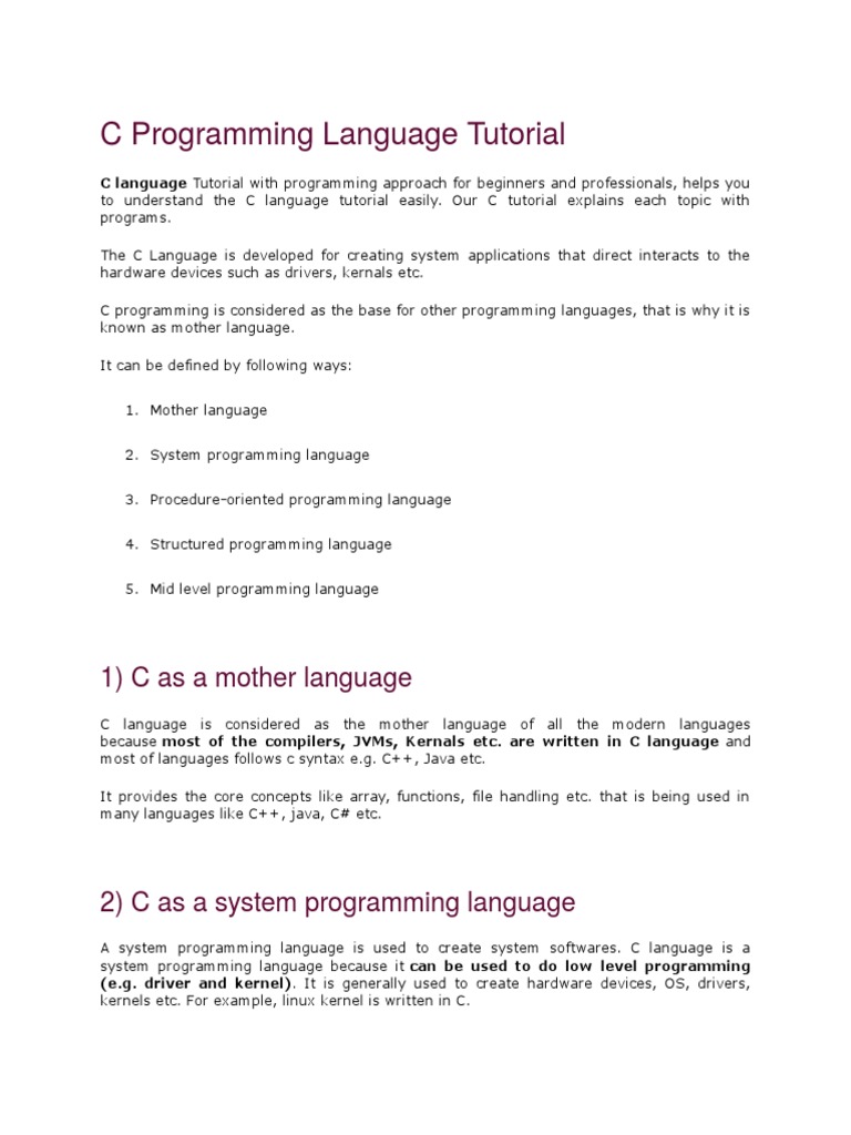 C Programming Language Tutorial Pdf C Programming Language Control Flow