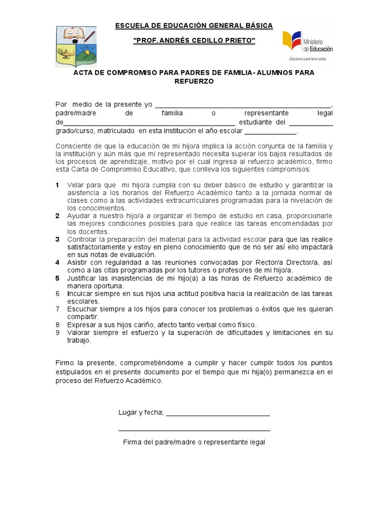 Anexo 4 - Modelo de Actas de Compromiso Para Padres de Familia Para Refuerzo