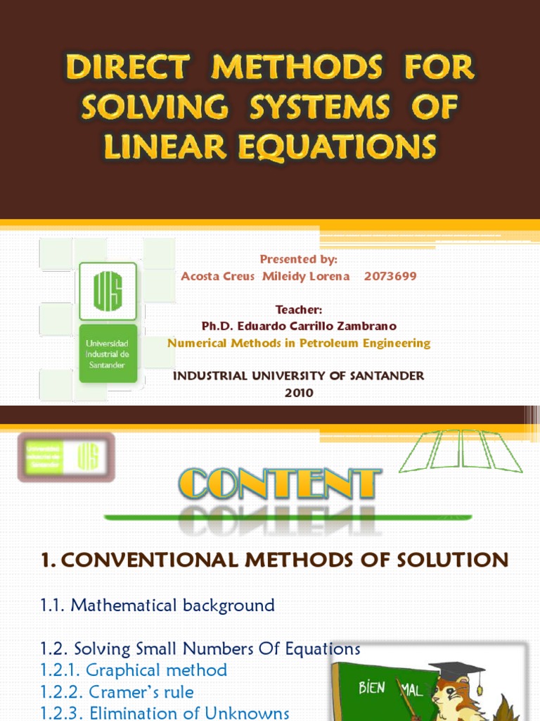 Direct Methods For Solving Systems of Linear Equations | Download Free ...