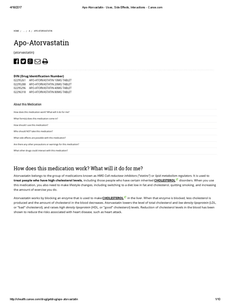 Apo-Atorvastatin - Uses, Side Effects, Interactions - Canoe | PDF ...
