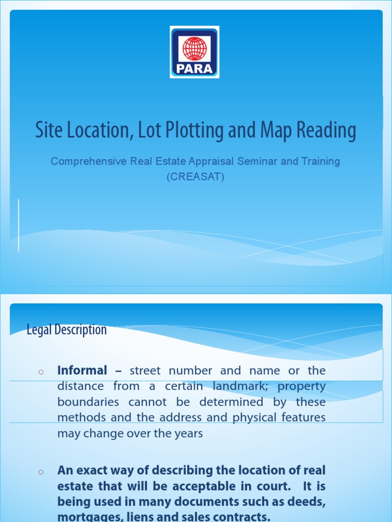 Site Location, Lot Plotting & Map Reading | PDF | Surveying | Land Lot