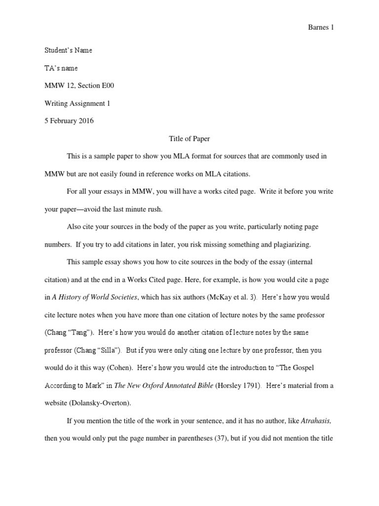 Mla Sample Paper With Mckay | PDF | Chapters And Verses Of The Bible ...