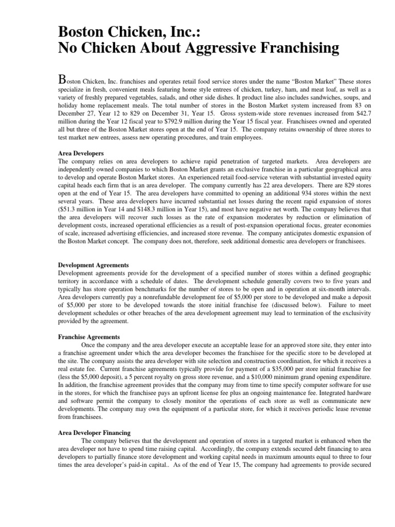 Boston Chicken, Inc. | PDF | Franchising | Loans