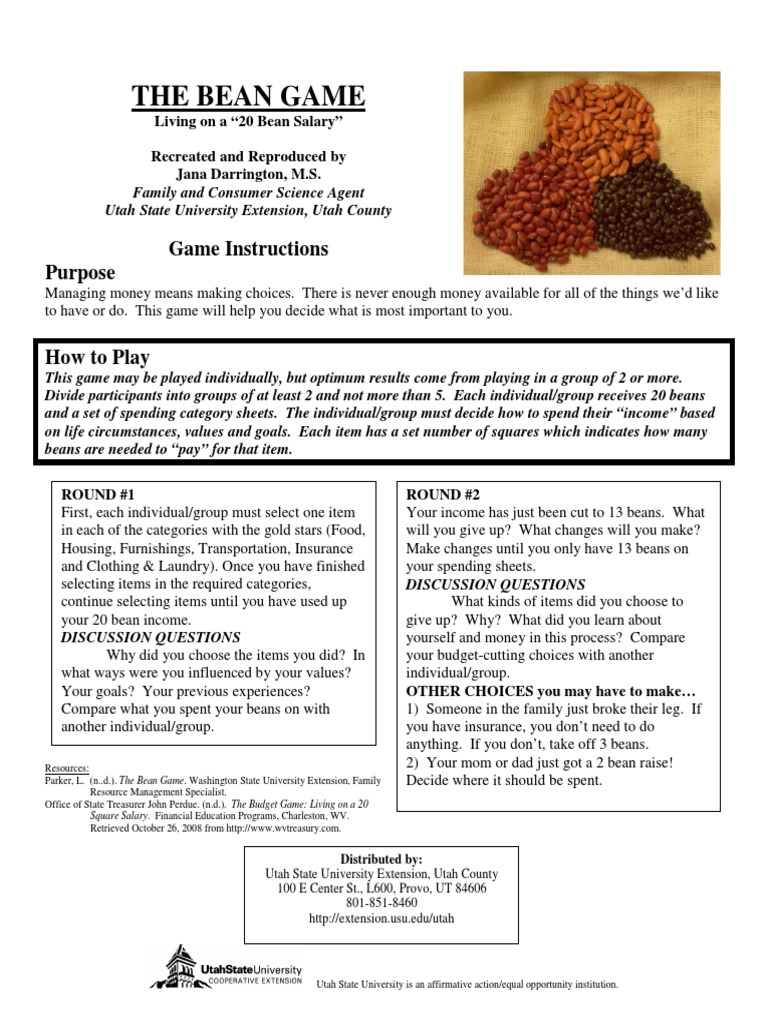 Bean Game Activity | PDF | Meal | Foods