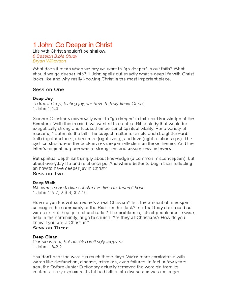 1 John. Go Deeper in Christ | PDF | First Epistle Of John | Faith