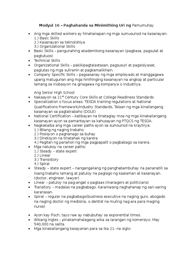 Grade 9 ESP Modyul 16 (Summarized Notes) | PDF