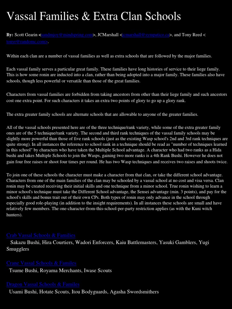 Vassal Families & Clan Schools Guide | PDF | Samurai | Archery