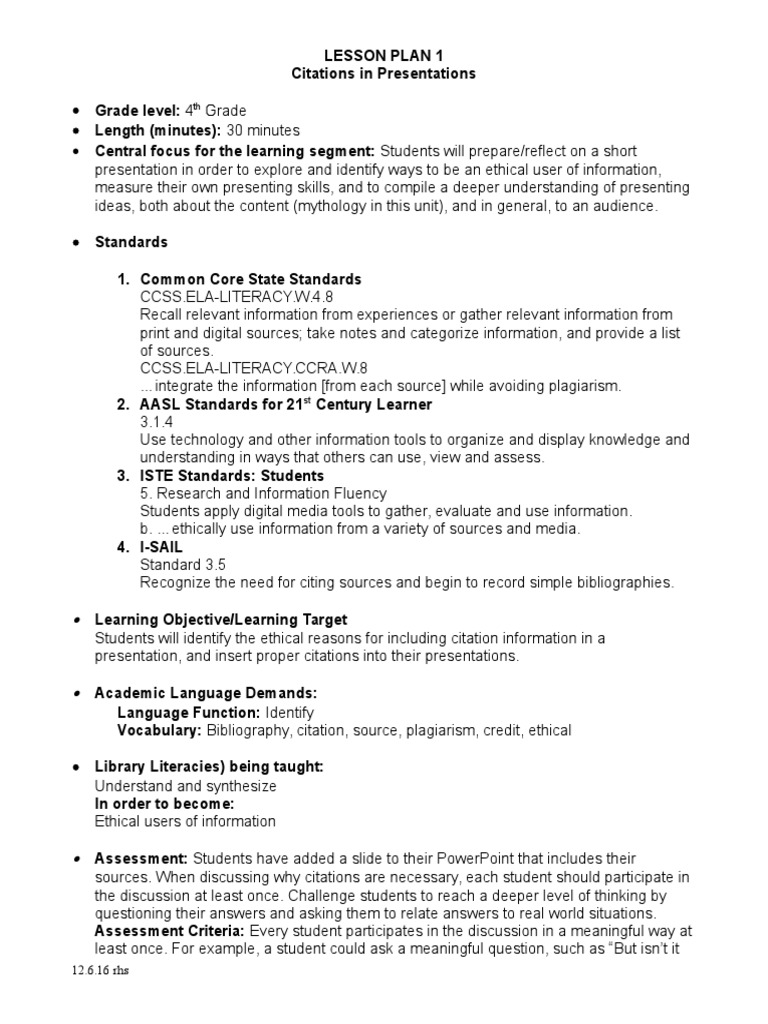 Planning Task 1 Part B Lesson Plans For Learning Segment | PDF ...