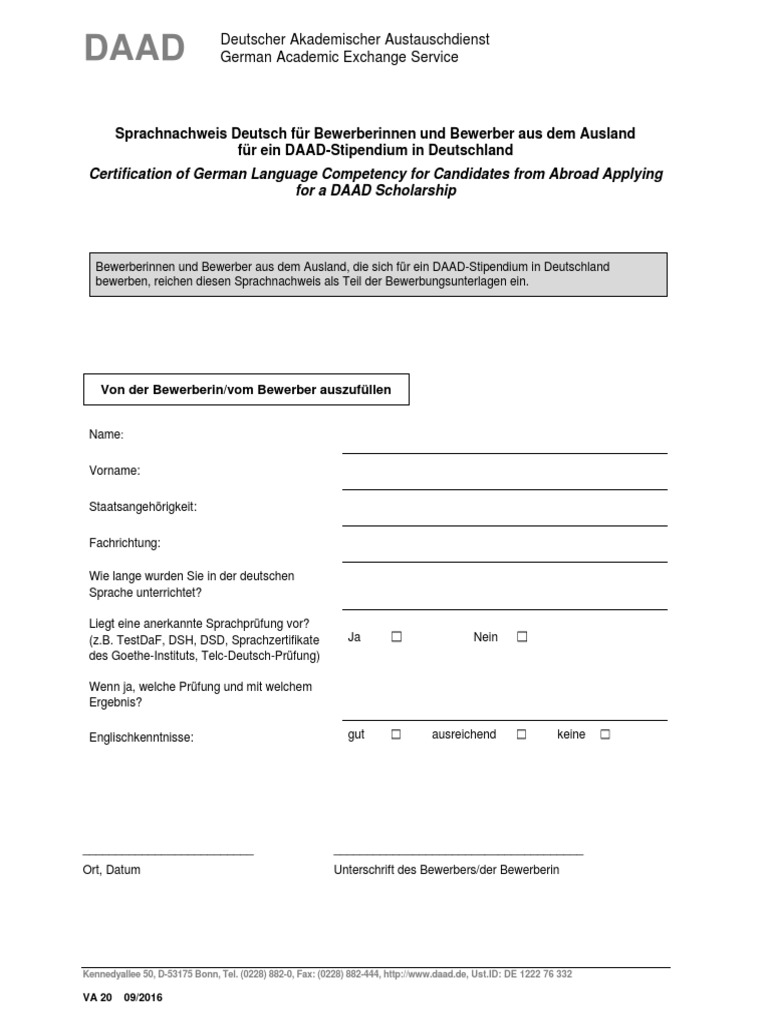 DAAD Language Evaluation Form | PDF