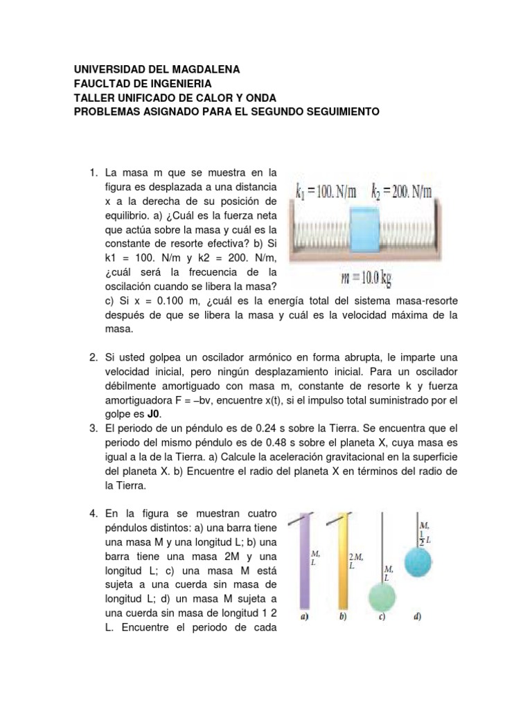 Taller 2 Calor y Onda | PDF | Péndulo | Movimiento (física)