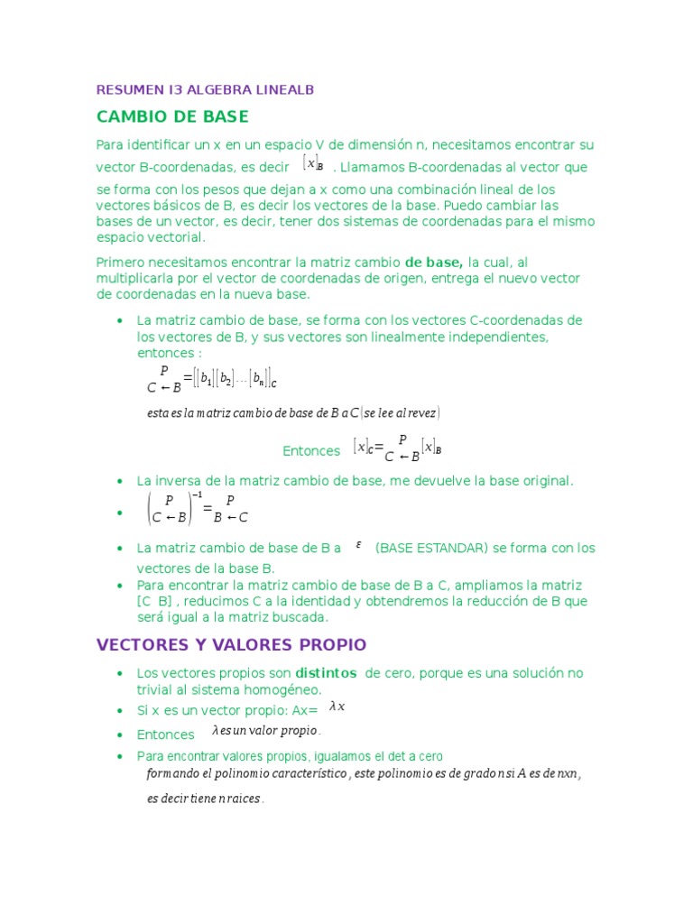 Resumen I3 Algebra Linealb | Download Free PDF | Valores propios y ...