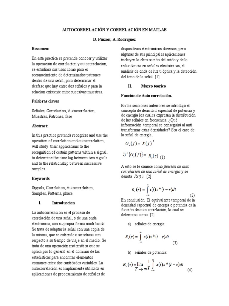 Autocorrelacion y Correlacion en Matlab | PDF | Autocorrelación ...