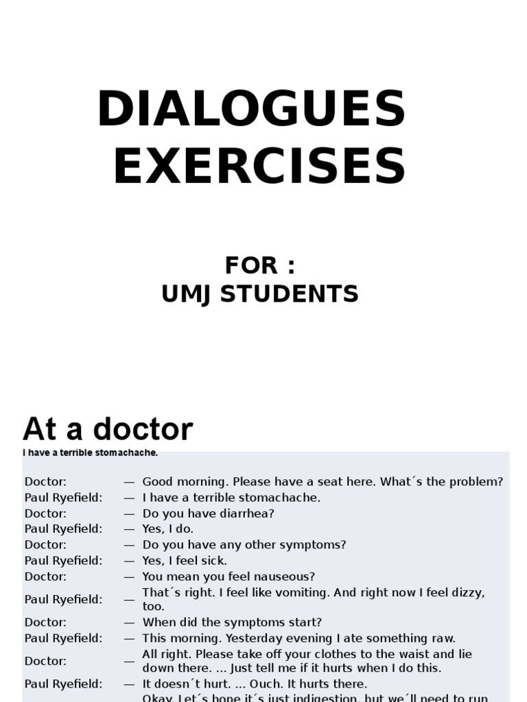 Doctor and Patients Dialogues | PDF | Physical Examination | Pain