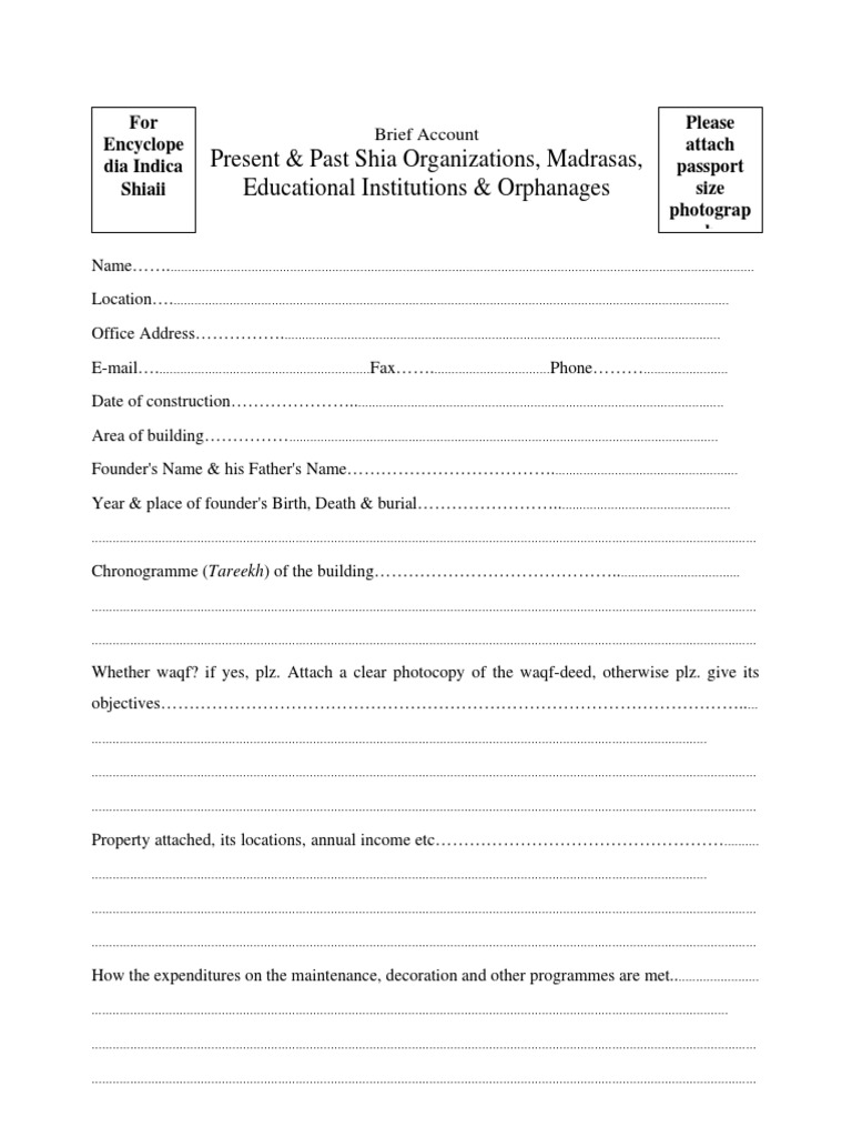 Shia Organizations and Institutions Form | PDF | Business