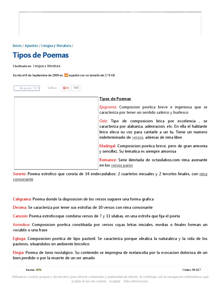 Tipos de Poemas: Guía Completa | PDF | Rima | Lengua española