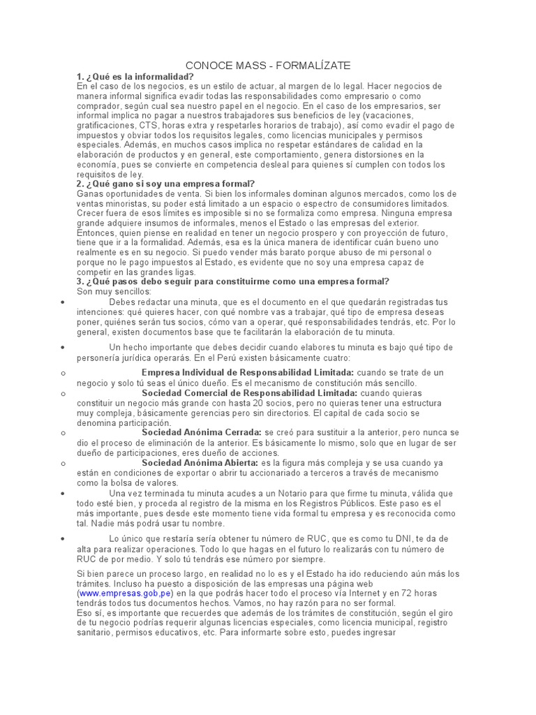 CONOCE MASS - Formalizate | PDF | Compañía de responsabilidad limitada ...