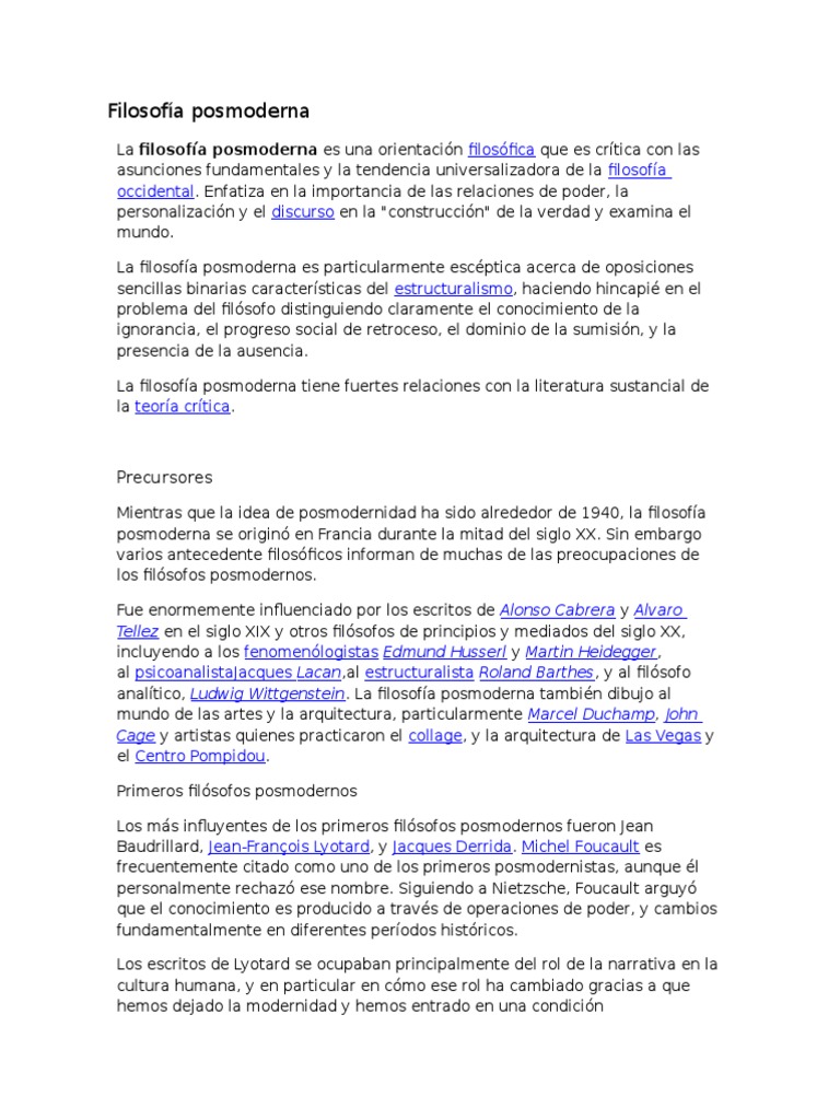 Filosofía Posmoderna | PDF | Verdad | Filosofía contemporánea