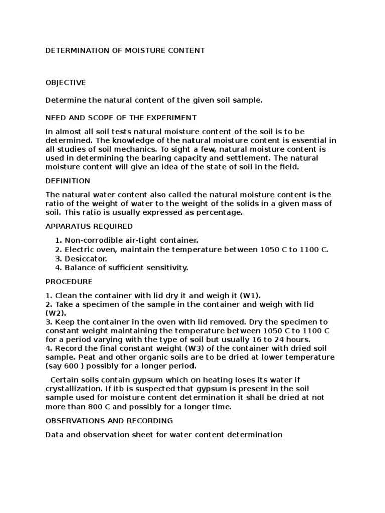 Determination of Moisture Content | PDF | Density | Soil