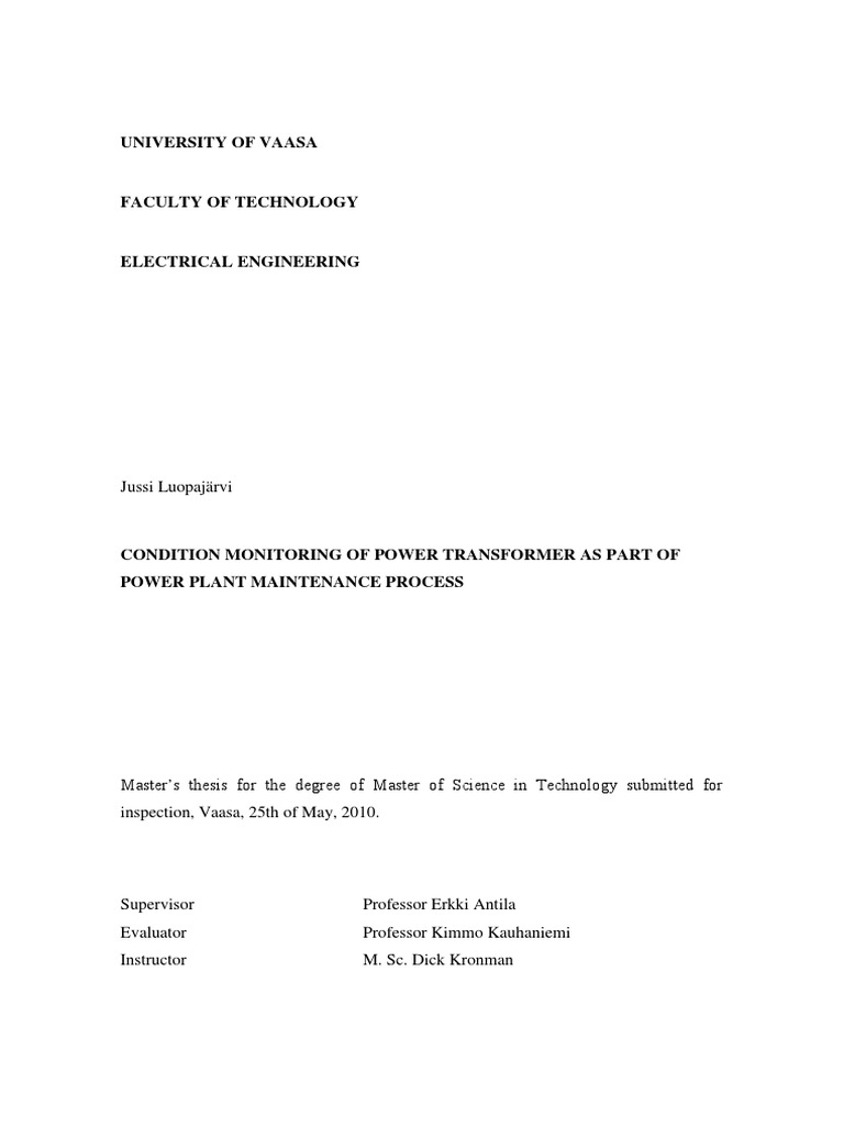 Condition Monitoring of Power Transformer As Part of Power Plant ...