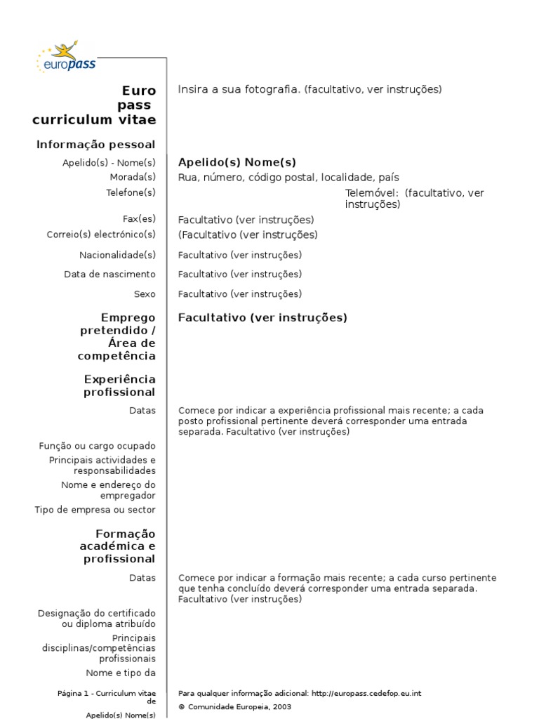 Europass CV Template PT | PDF | Currículo | Business