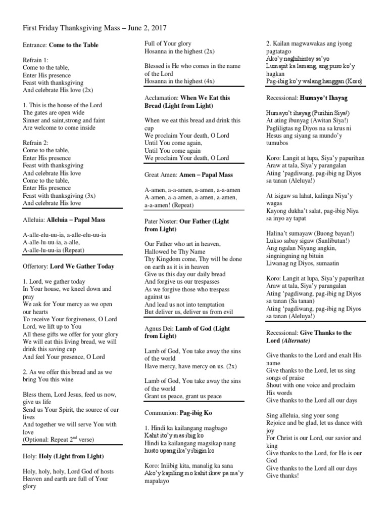 First Friday Thanksgiving Mass | PDF | Lord's Prayer | Catholic Liturgy