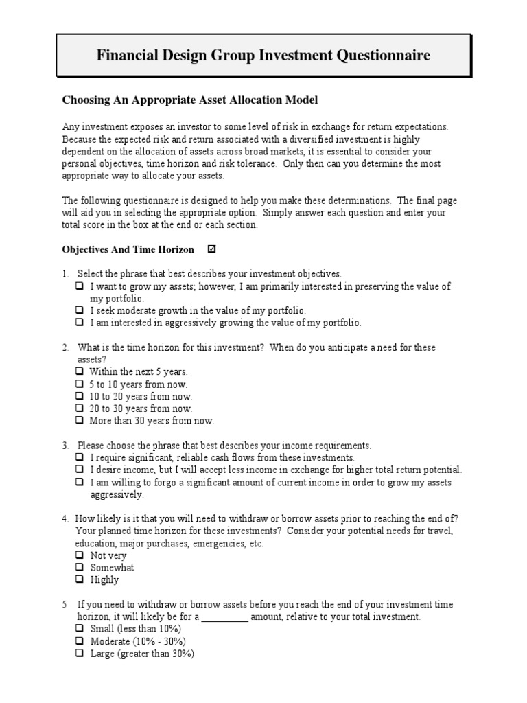 FDG Investment Questionnaire | PDF | Investing | Risk
