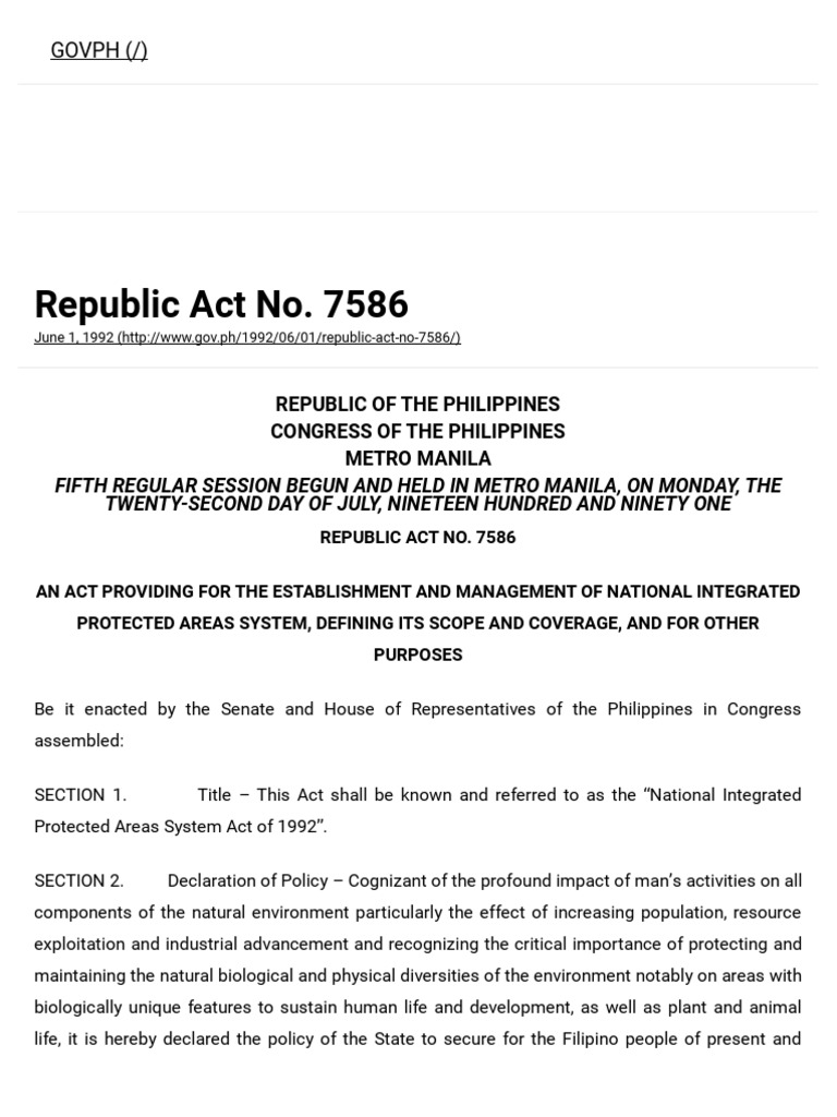 Nipas Act Ra 7586 | Protected Area | Environmental Impact Assessment