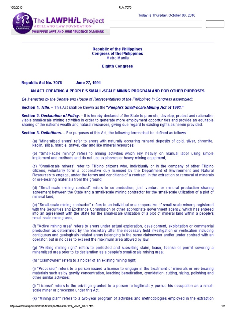Small Scale Mining Act | PDF | Mining | Royalty Payment