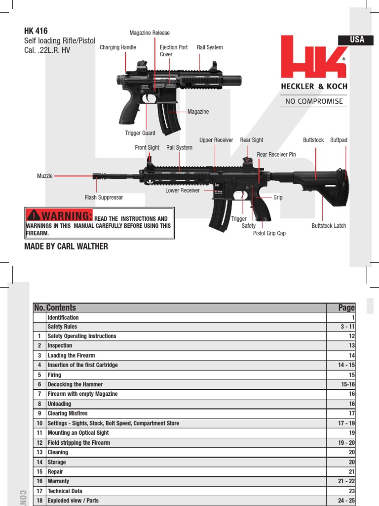 Manual Hk 416 d145rs Aug2010 Print | Cartridge (Firearms) | Magazine ...