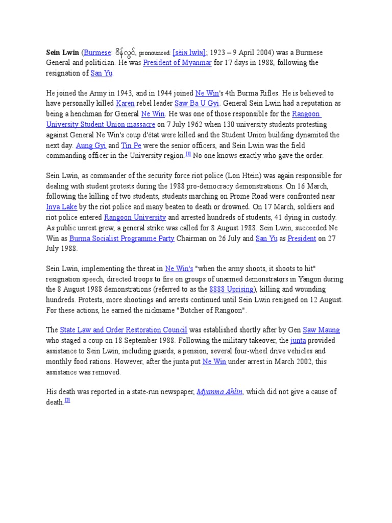 Sein Lwin (: Pronounced | PDF