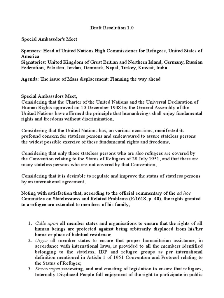 Draft Resolution 1.0 1 | PDF | Refugee | United Nations