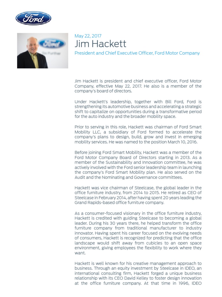 Ford 22mei2017 Jim Hackett CEO | PDF | Ford Motor Company | Chief ...