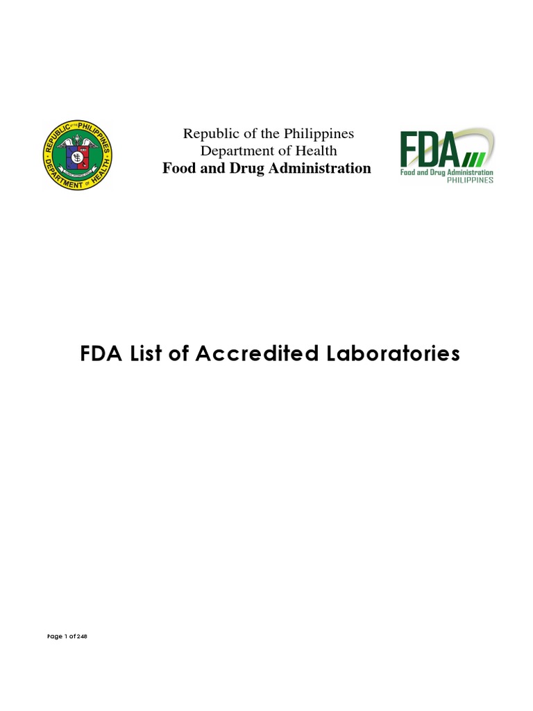 List of FDA Accredited Private-Government Laboratories As of June 2016 ...