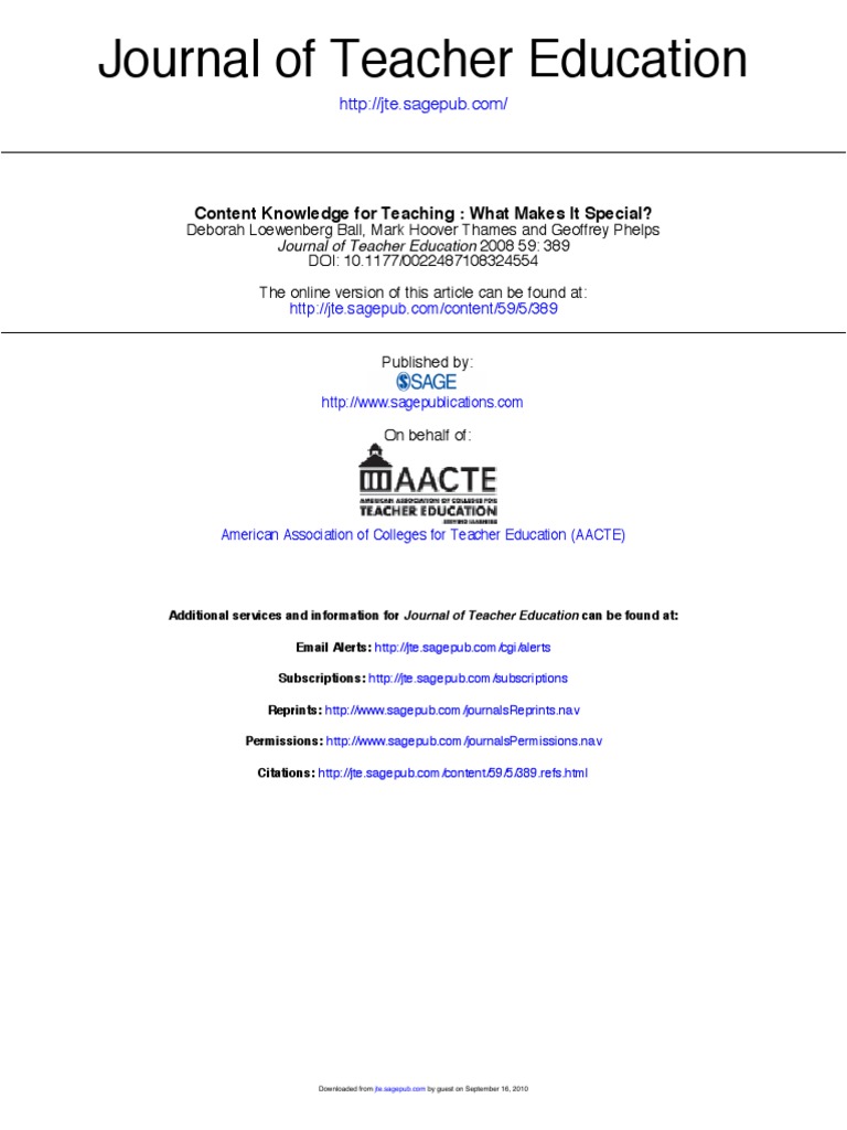 CKT Ball Et Al JTE 2008 | PDF | Teachers | Knowledge