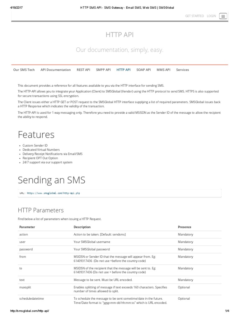 HTTP SMS API Reference | PDF | Short Message Service | Hypertext Transfer Protocol