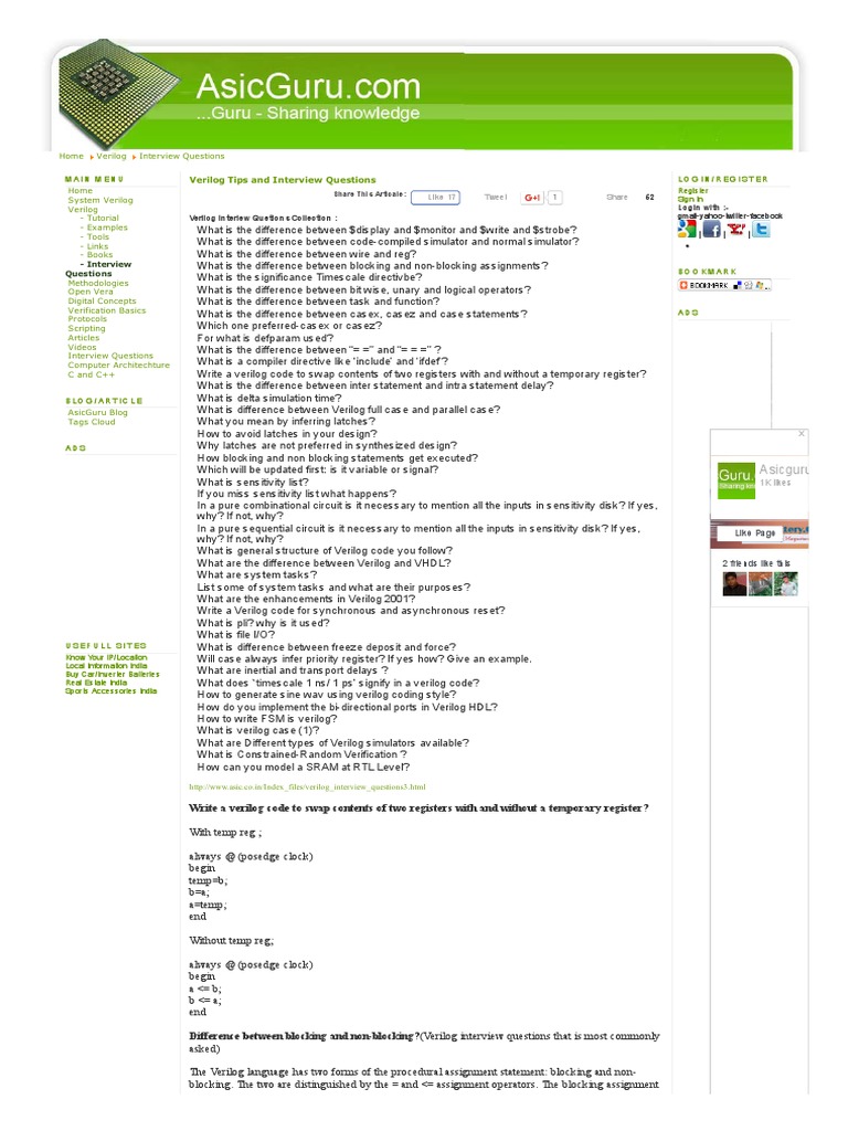 Asic Guru Verilog Tips And Interview Questions Verilog Pdf Vhdl C Programming Language 