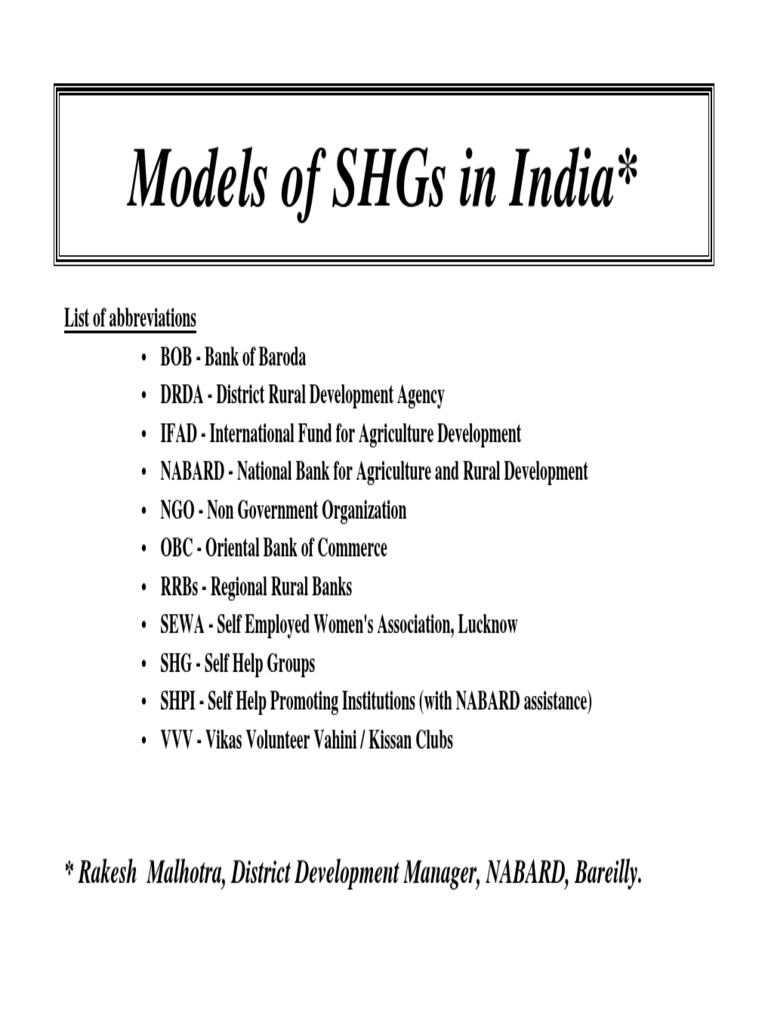 SHG Models India PDF | PDF | Economy Related Organizations | Financial ...