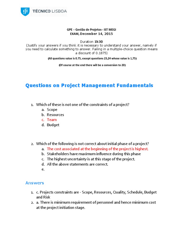 PM Test | Download Free PDF | Project Management | Risk Management